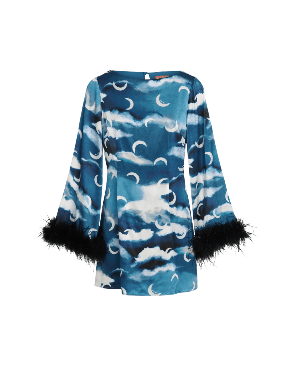CELINA BLUE CLOUD PRINT FEATHER MINI DRESS – FEBE Clothing